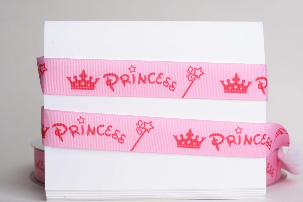 Pink Princess Crown 7/8" Grosgrain Ribbon - Ribbon Plus