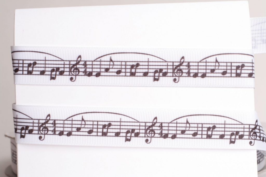 Music Notes White 7/8" Grosgrain Ribbon - Ribbon Plus