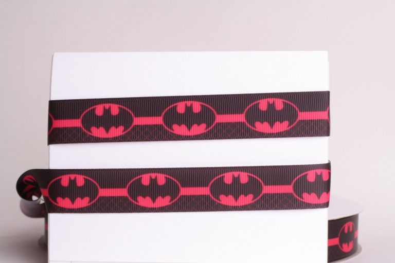 Superhero Batman Hot Pink Black 7/8" Grosgrain Ribbon - Ribbon Plus