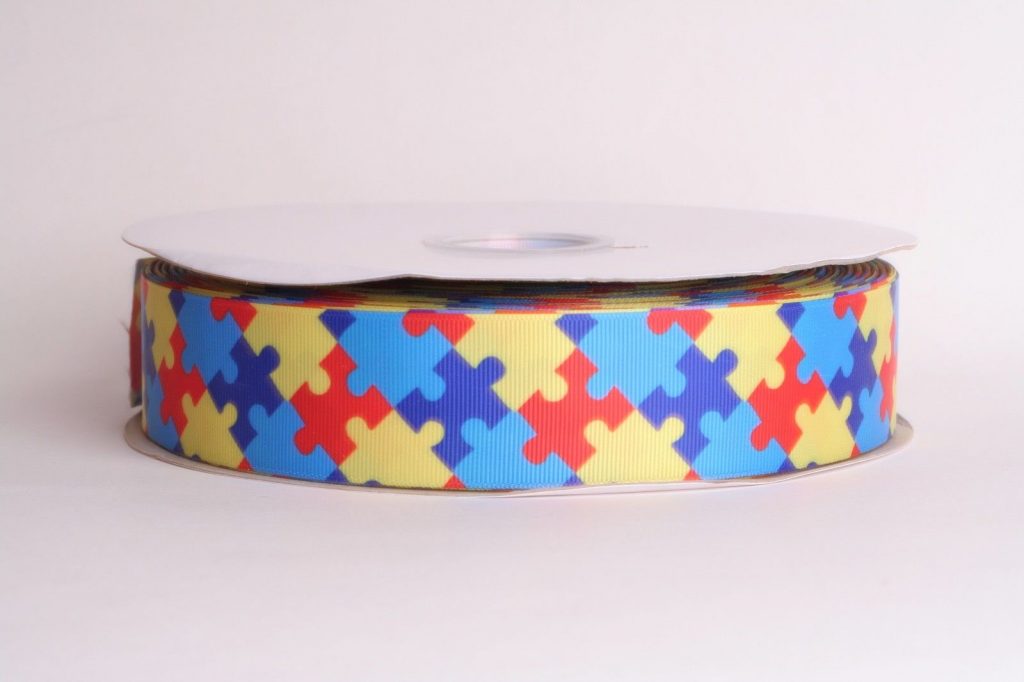 Jigsaw Puzzle Autism Awareness 1.5" Grosgrain Ribbon - Ribbon Plus